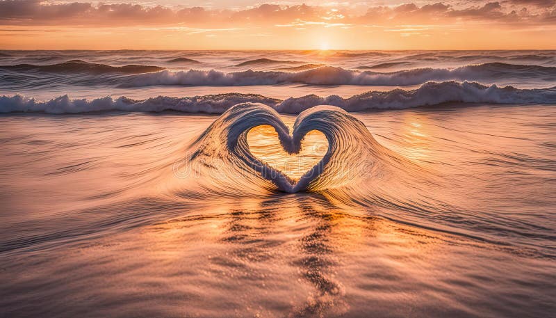 Beautiful Heart Wave at Sunset in the Ocean with Copy Space Stock ...