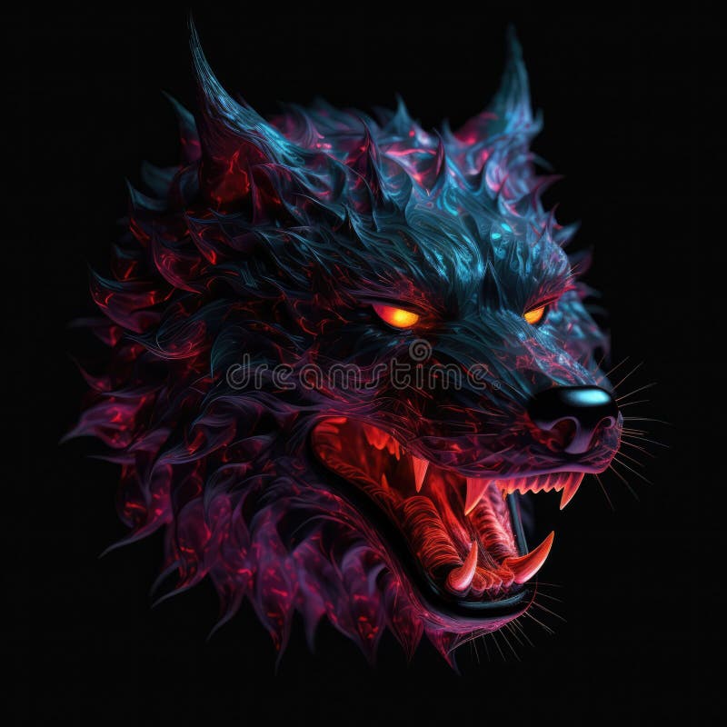 Beautiful Hellhound Face Shape in Red Purple Fire on Black Background ...