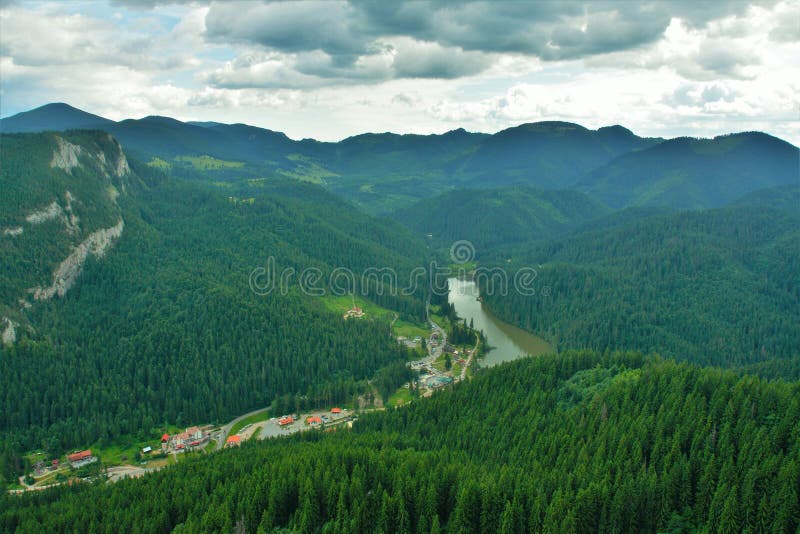 Beautiful High Angle View of the Red Lake in Romania Surrounded by a ...