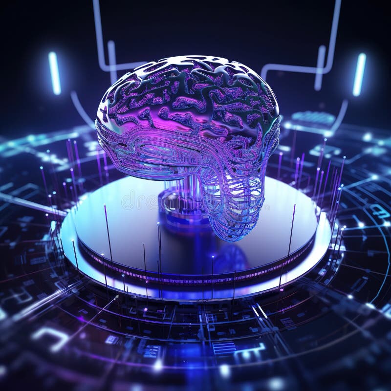 A High Tech AI Brain in Deep Thought Generative AI Stock Illustration ...