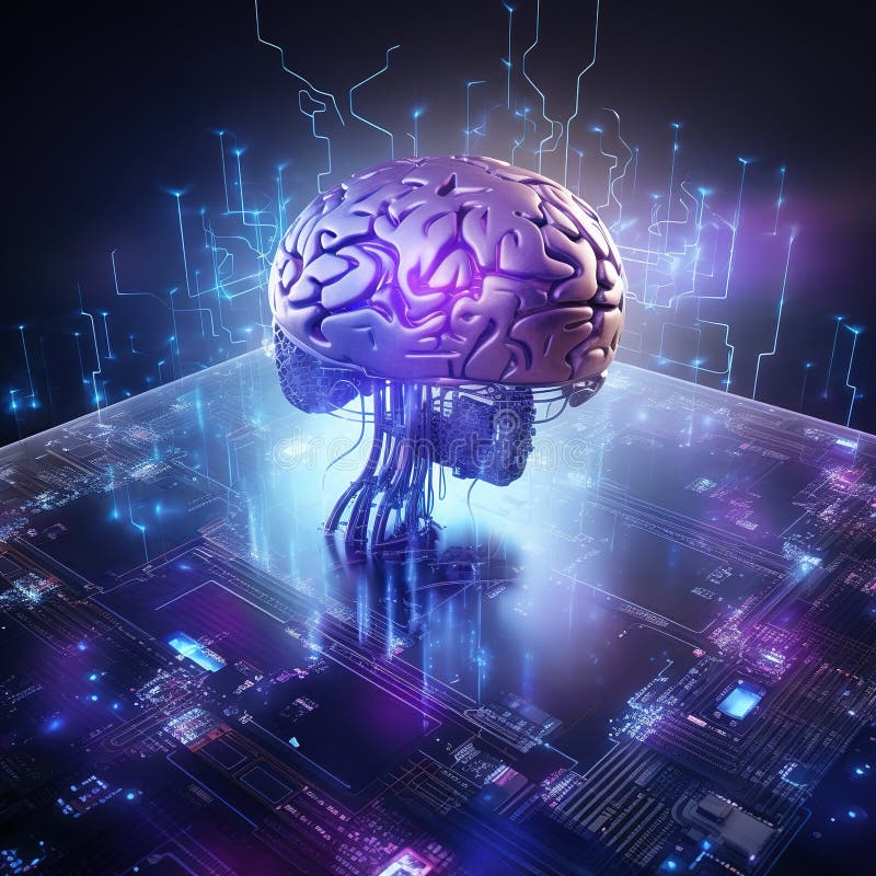 A High Tech AI Brain in Deep Thought Generative AI Stock Illustration ...