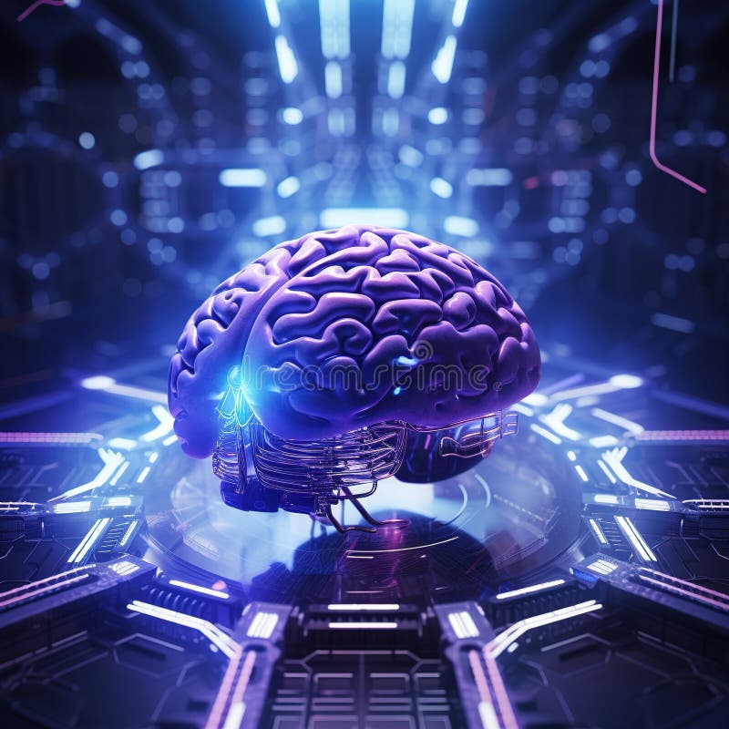 A High Tech AI Brain in Deep Thought Generative AI Stock Illustration ...