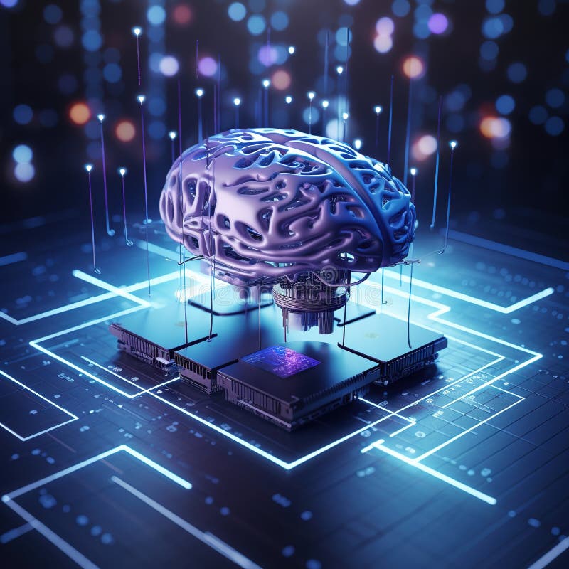 A High Tech AI Brain in Deep Thought Generative AI Stock Illustration ...