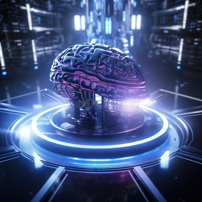 A High Tech AI Brain in Deep Thought Generative AI Stock Illustration ...