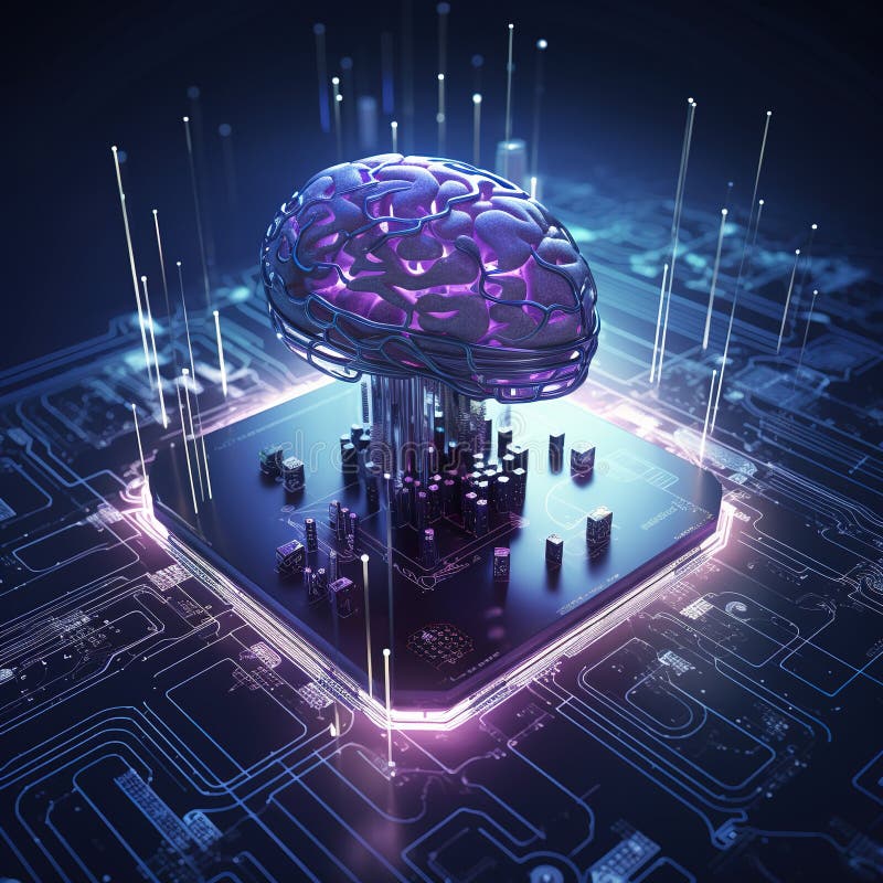 A High Tech AI Brain in Deep Thought Generative AI Stock Illustration ...