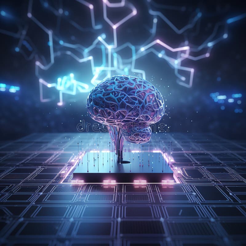 A High Tech AI Brain in Deep Thought Generative AI Stock Illustration ...