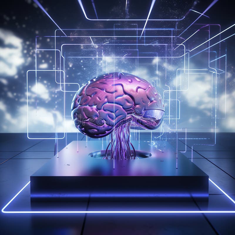 A High Tech AI Brain in Deep Thought Generative AI Stock Illustration ...