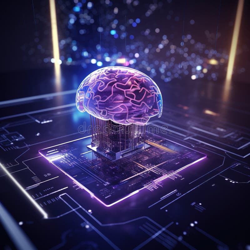 A High Tech AI Brain in Deep Thought Generative AI Stock Illustration ...