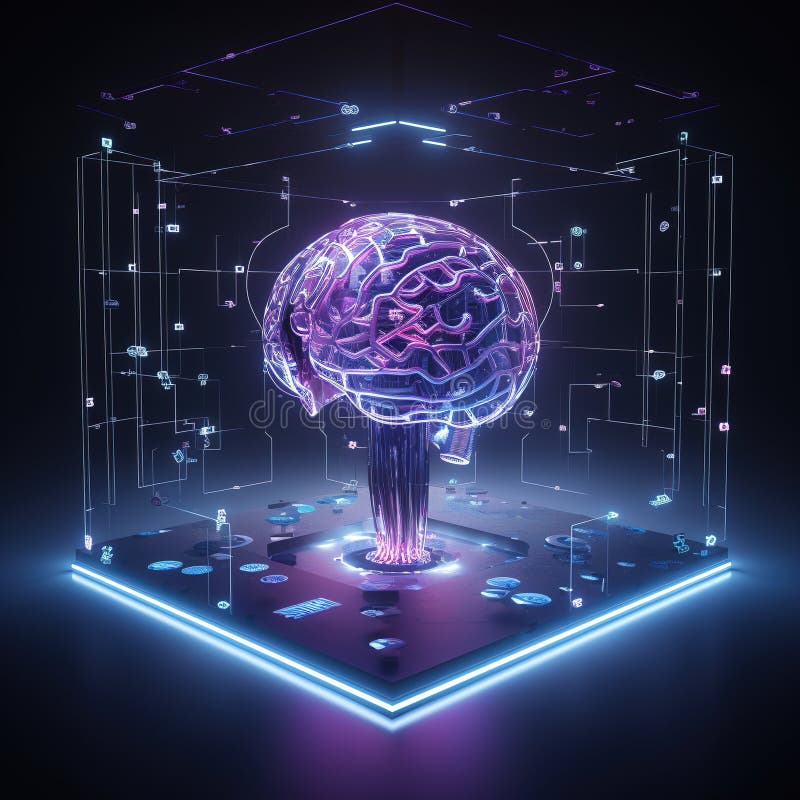 A High Tech AI Brain in Deep Thought Generative AI Stock Illustration ...