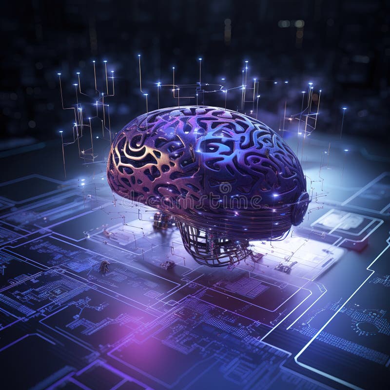 A High Tech AI Brain in Deep Thought Generative AI Stock Illustration ...