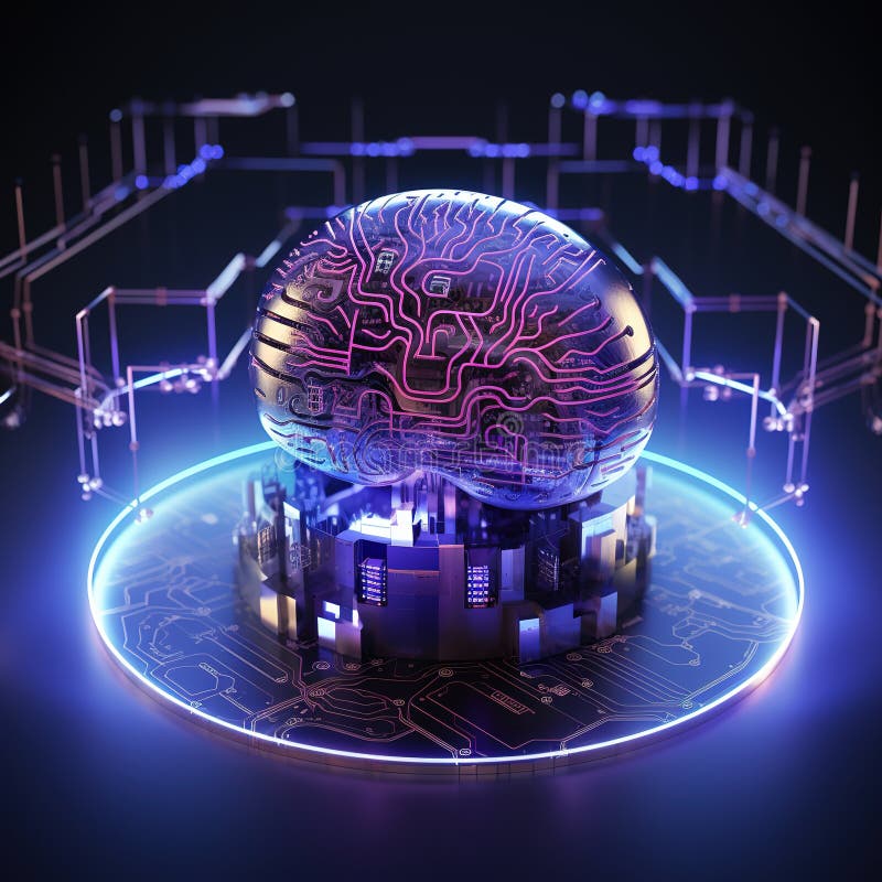 A High Tech AI Brain in Deep Thought Generative AI Stock Illustration ...