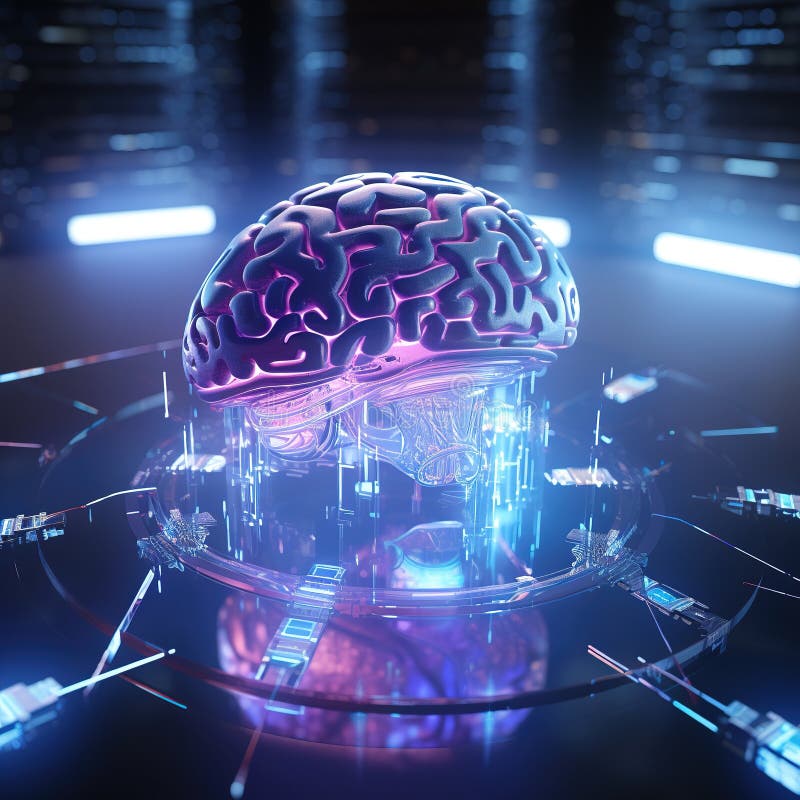 A High Tech AI Brain in Deep Thought Generative AI Stock Illustration ...