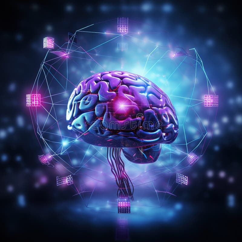 A High Tech AI Brain in Deep Thought Generative AI Stock Illustration ...