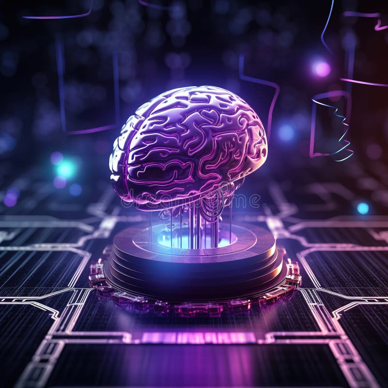 A High Tech AI Brain in Deep Thought Generative AI Stock Illustration ...