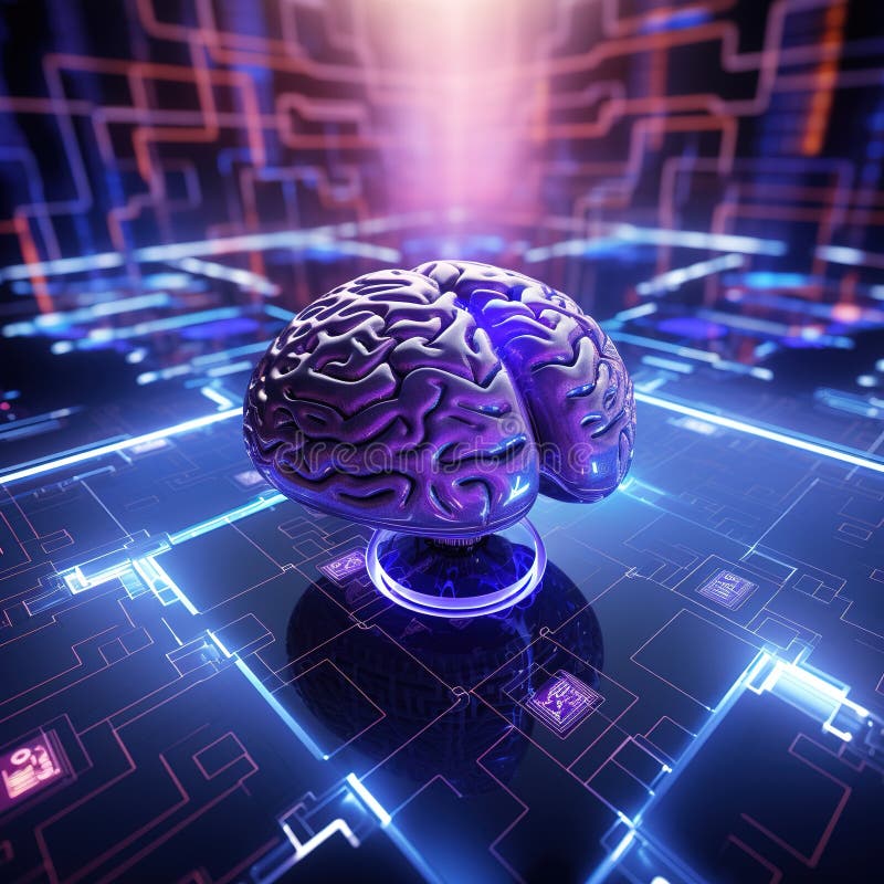 A High Tech AI Brain in Deep Thought Generative AI Stock Illustration ...