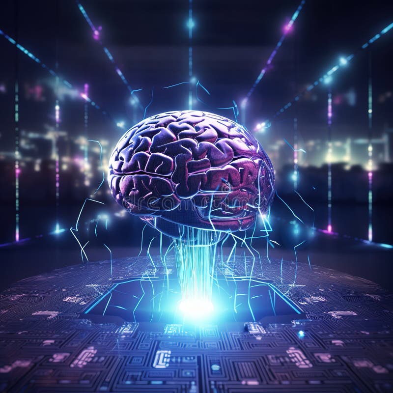 A High Tech AI Brain in Deep Thought Generative AI Stock Illustration ...
