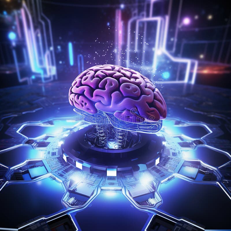 A High Tech AI Brain in Deep Thought Generative AI Stock Illustration ...