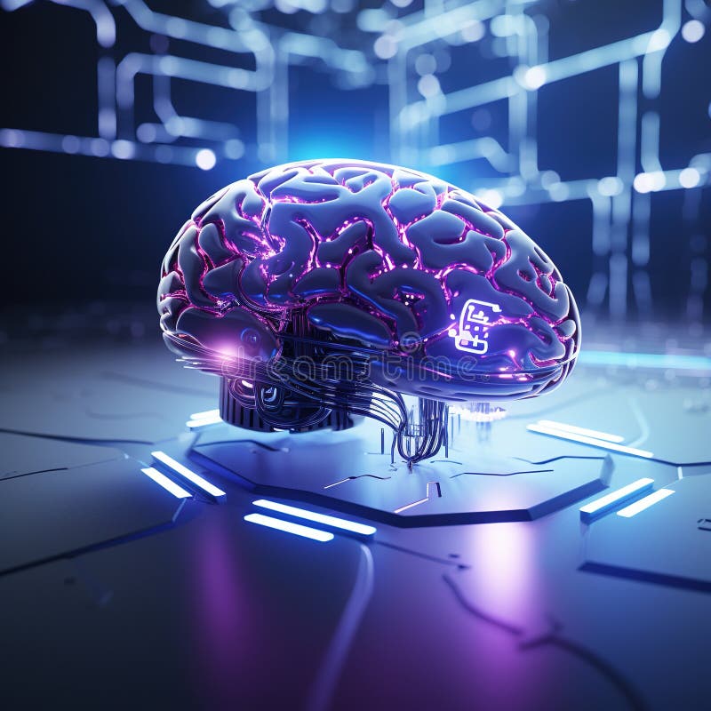 A High Tech AI Brain in Deep Thought Generative AI Stock Illustration ...