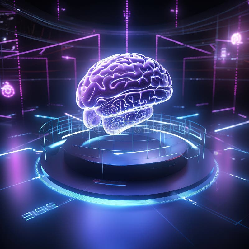 A High Tech AI Brain in Deep Thought Generative AI Stock Illustration ...
