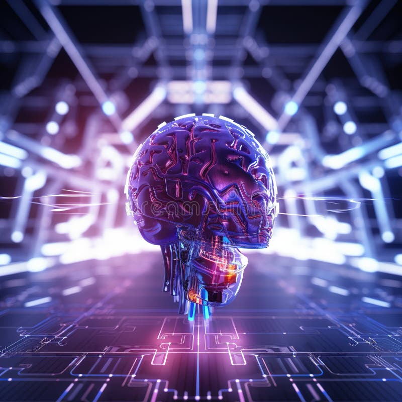 A High Tech AI Brain in Deep Thought Generative AI Stock Illustration ...