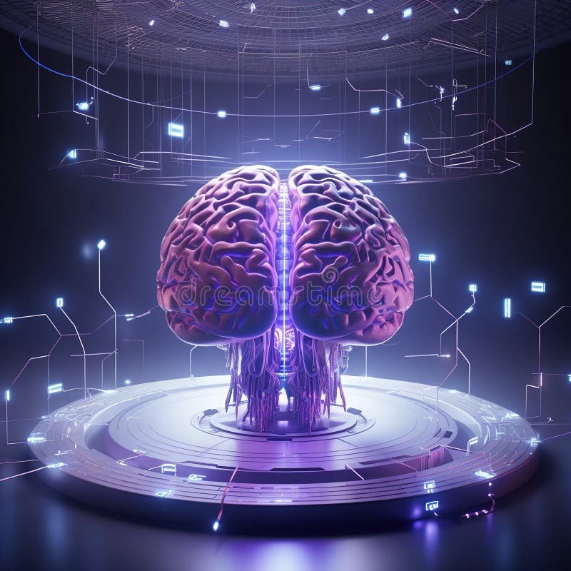 A High Tech AI Brain in Deep Thought Generative AI Stock Illustration ...
