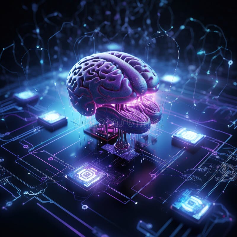 A High Tech AI Brain in Deep Thought Generative AI Stock Illustration ...