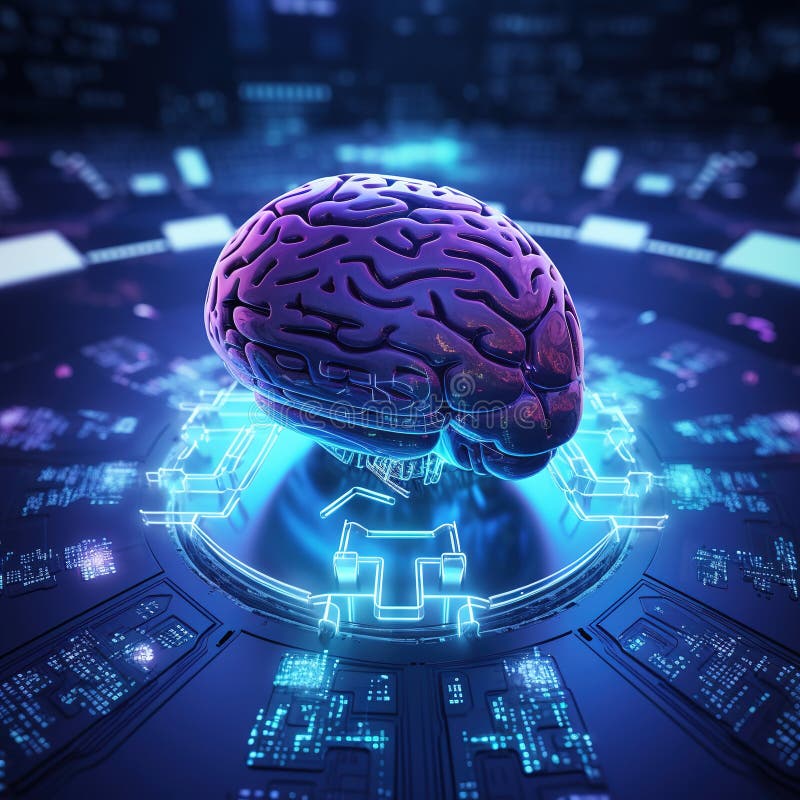 A High Tech AI Brain in Deep Thought Generative AI Stock Illustration ...