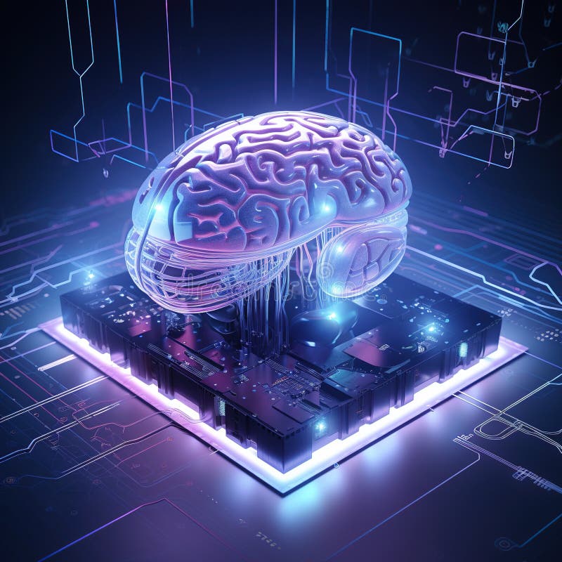 A High Tech AI Brain in Deep Thought Generative AI Stock Illustration ...