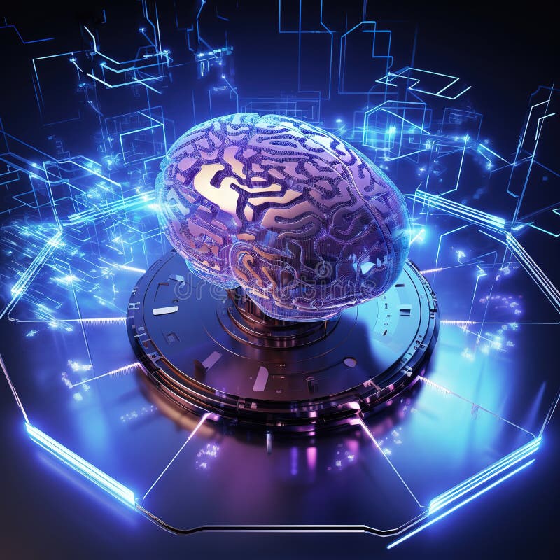 A High Tech AI Brain in Deep Thought Generative AI Stock Illustration ...
