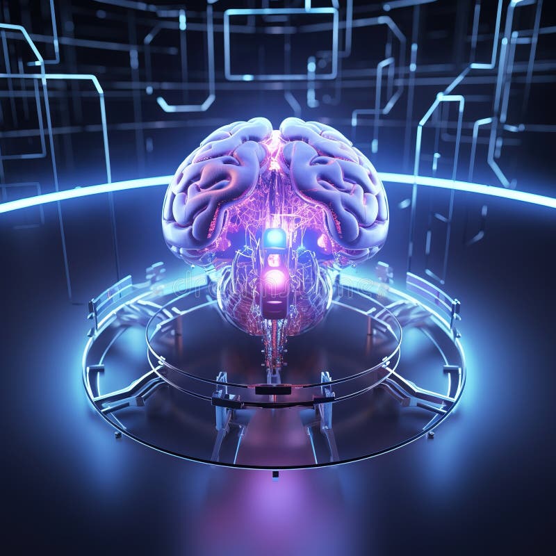 A High Tech AI Brain in Deep Thought Generative AI Stock Illustration ...