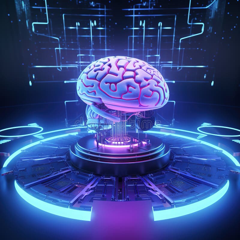 A High Tech AI Brain in Deep Thought Generative AI Stock Illustration ...