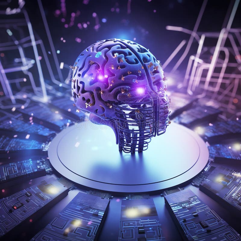 A High Tech AI Brain in Deep Thought Generative AI Stock Illustration ...