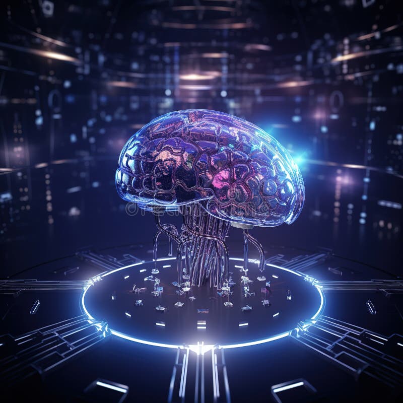A High Tech AI Brain in Deep Thought Generative AI Stock Illustration ...