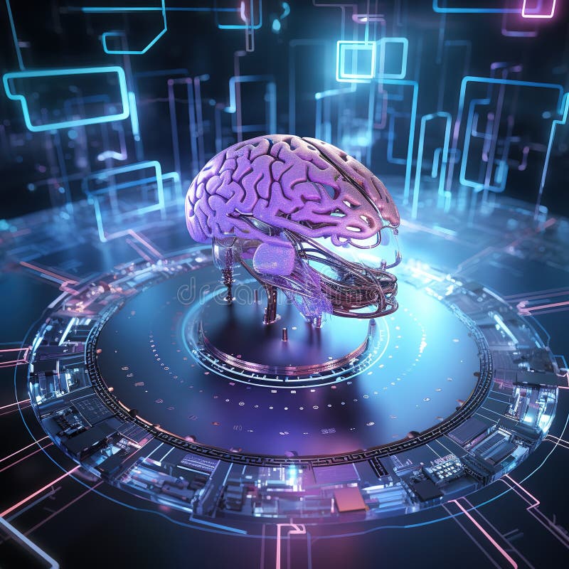 A High Tech AI Brain in Deep Thought Generative AI Stock Illustration ...
