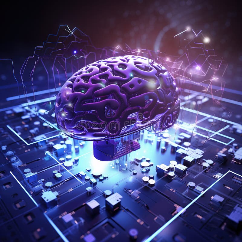 A High Tech AI Brain in Deep Thought Generative AI Stock Illustration ...