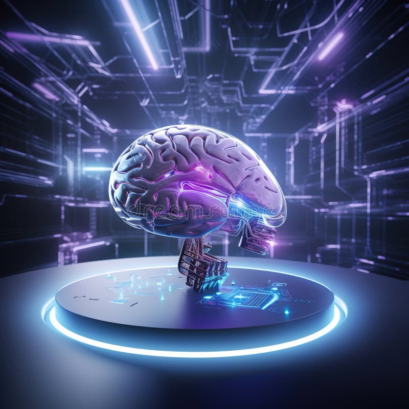 A High Tech AI Brain in Deep Thought Generative AI Stock Illustration ...