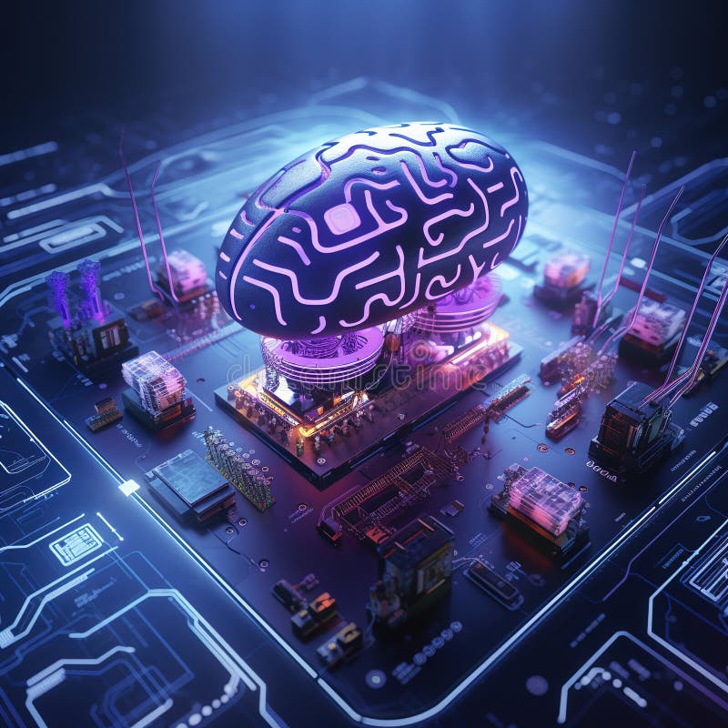 A High Tech AI Brain in Deep Thought Generative AI Stock Illustration ...