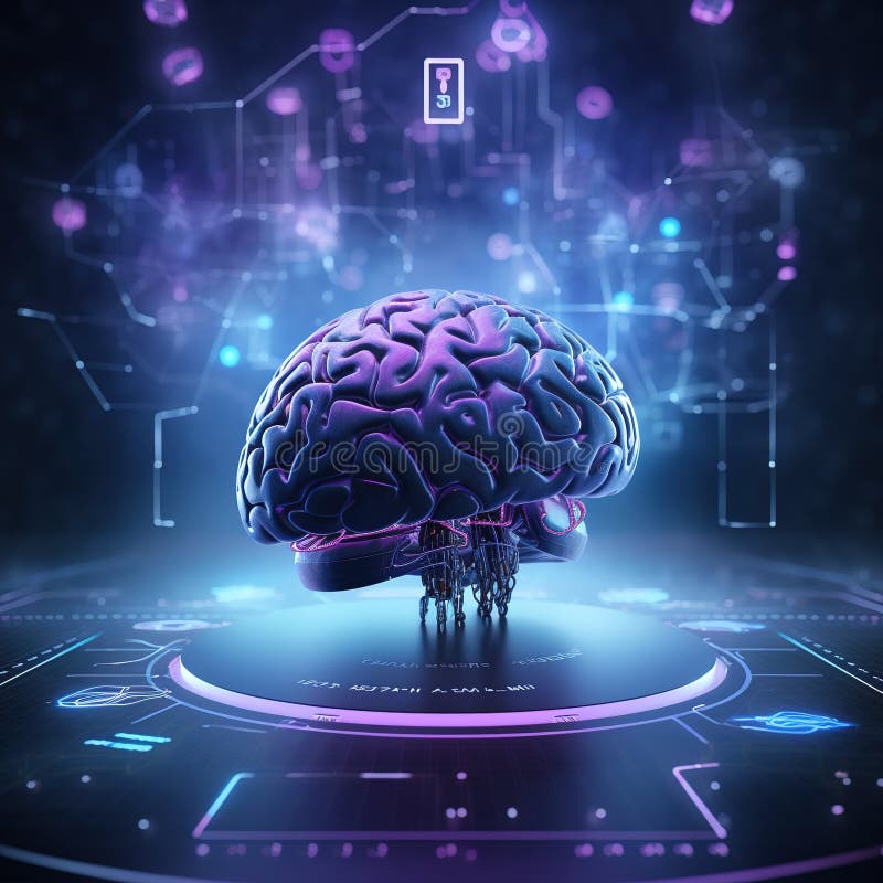 A High Tech AI Brain in Deep Thought Generative AI Stock Illustration ...