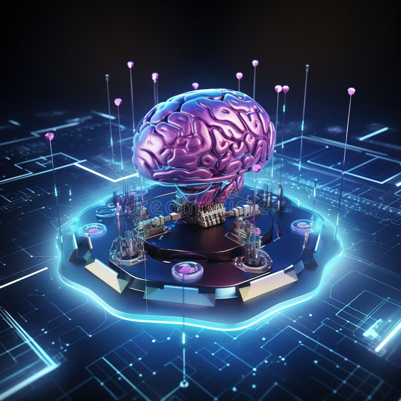 A High Tech AI Brain in Deep Thought Generative AI Stock Illustration ...