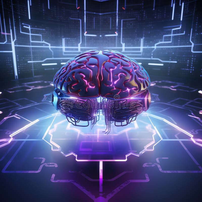 A High Tech AI Brain in Deep Thought Generative AI Stock Illustration ...