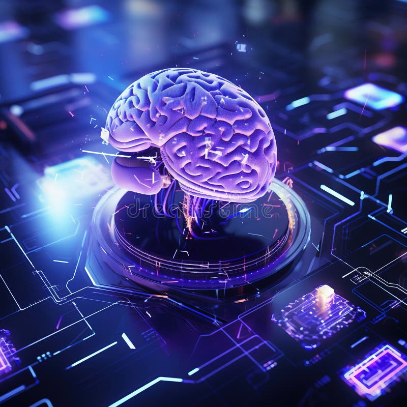 A High Tech AI Brain in Deep Thought Generative AI Stock Illustration ...