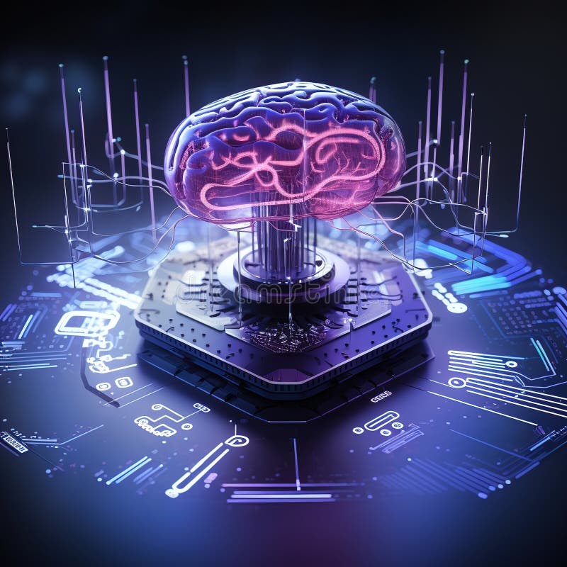 A High Tech AI Brain in Deep Thought Generative AI Stock Illustration ...