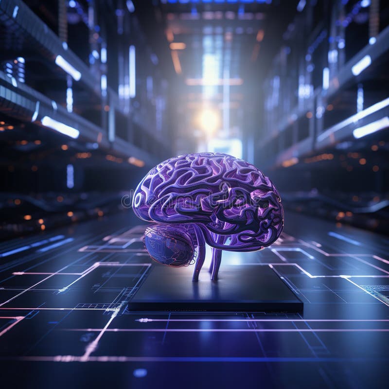 A High Tech AI Brain in Deep Thought Generative AI Stock Illustration ...