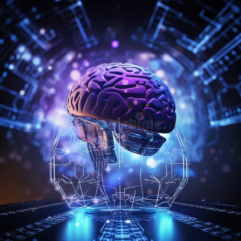 A High Tech AI Brain in Deep Thought Generative AI Stock Illustration ...