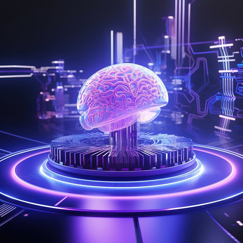 A High Tech AI Brain in Deep Thought Generative AI Stock Illustration ...