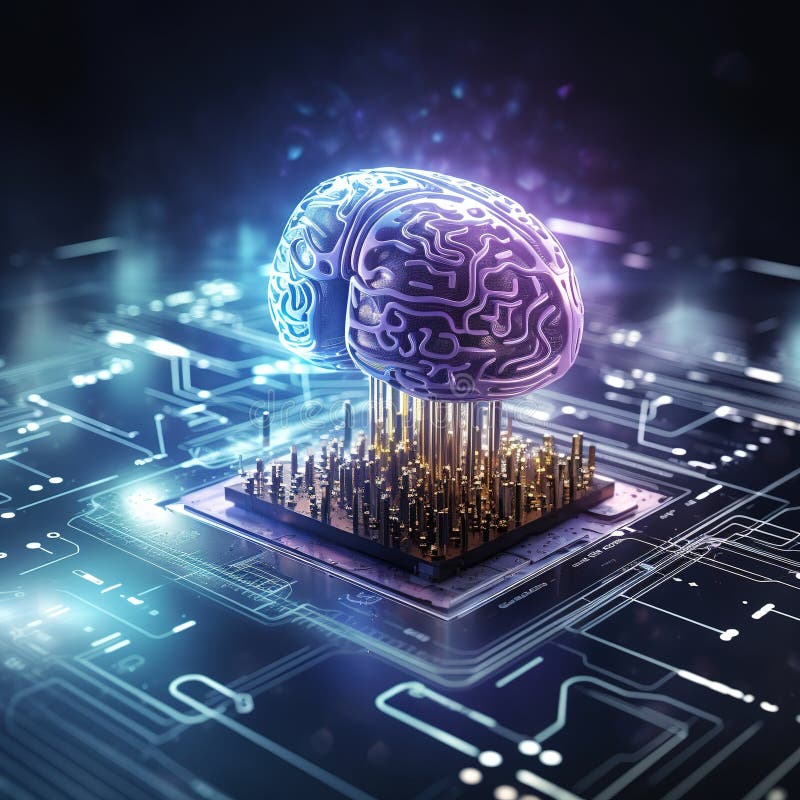 A High Tech AI Brain in Deep Thought Generative AI Stock Illustration - Illustration of ...