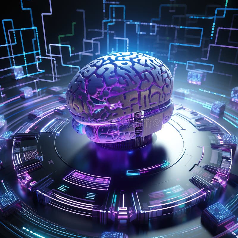 A High Tech AI Brain in Deep Thought Generative AI Stock Illustration ...
