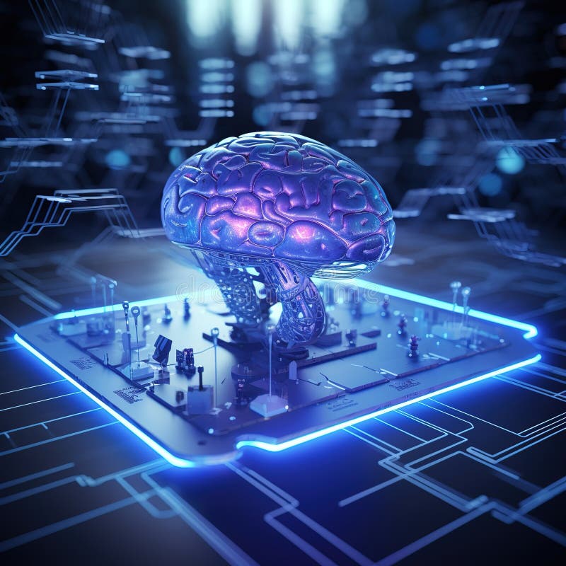 A High Tech AI Brain in Deep Thought Generative AI Stock Illustration ...