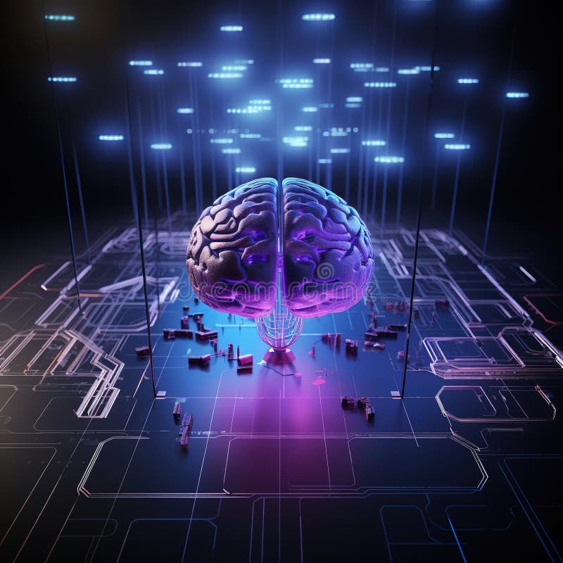 A High Tech AI Brain in Deep Thought Generative AI Stock Illustration ...