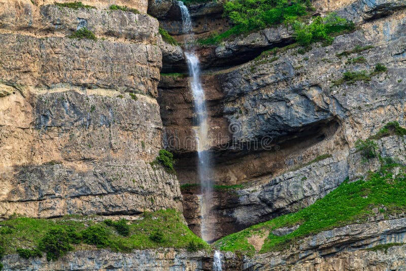 Beautiful High Waterfall in the Mountains Stock Image - Image of water ...